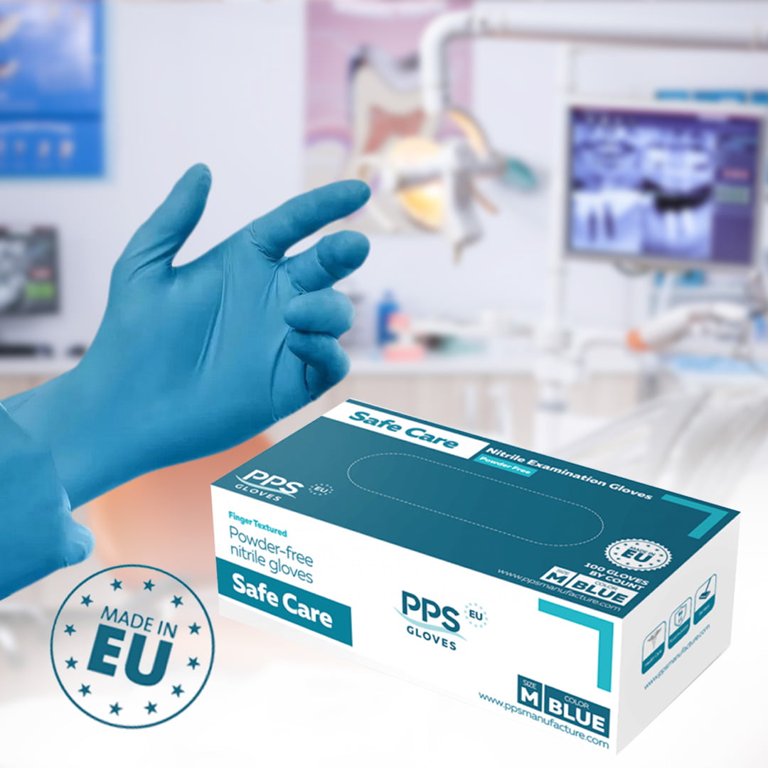 Manusi nitril de unica folosinta Safe Care albastre nepudrate, 0,07mm ...