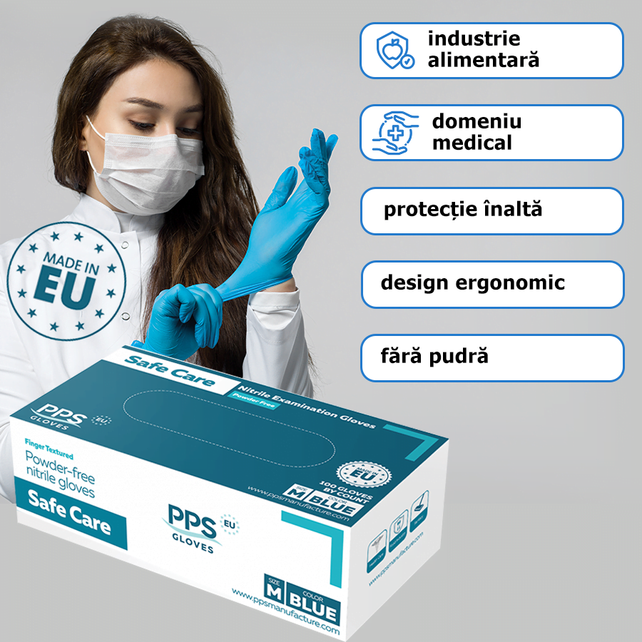 Manusi nitril, albastre/violet, nepudrate, 100 buc / cutie, Nitrylex ...