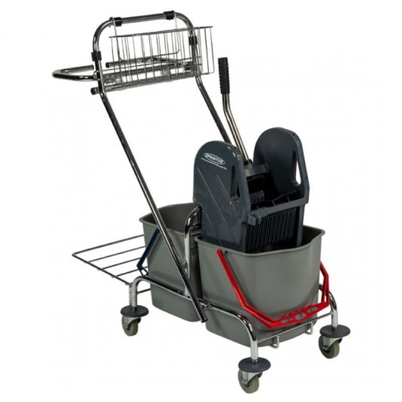 Carucior de curatenie cu cadru metalic, cromat si 2 galeti , 2x17L, cu ...