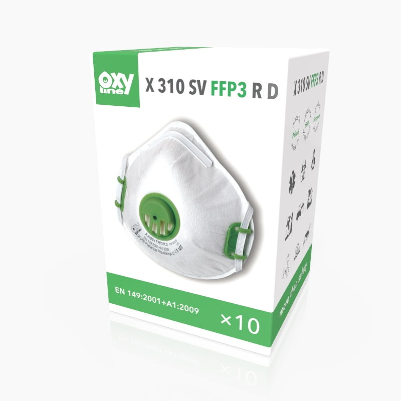 Semimasca de protectie FFP3, tip cupa, cu supapa, reutilizabila, RD, Oxyline, 10 buc/set - Sterge.ro