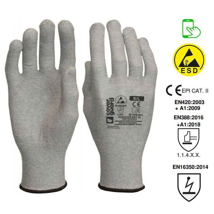 Manusi de protectie ESD neimersate, EUROLITE EST70, gri, din poliester ...