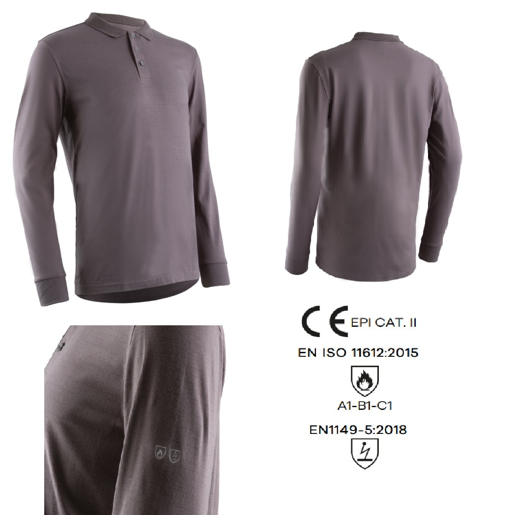 Tricou Polo ignifug, antistatic, cu maneca lunga, gri, 60% modacrilic ...