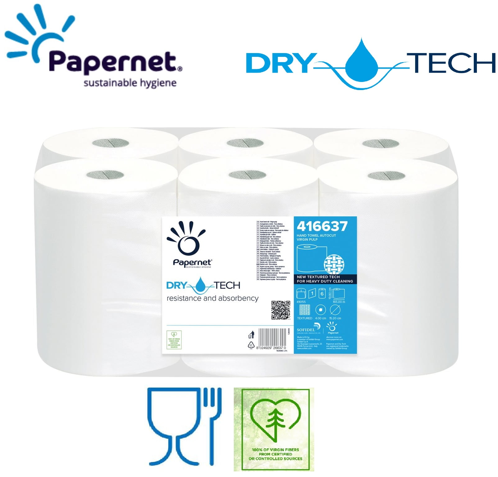 Rola prosop hartie autocut, Papernet 416637 Dry Tech, alba, 1 strat ...