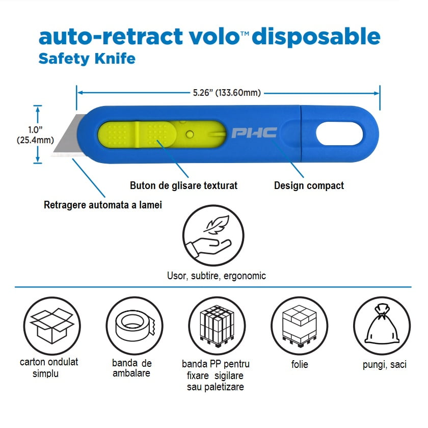 Cutter cu lama din otel-carbon, autoretractabila, VOLO disposable auto ...