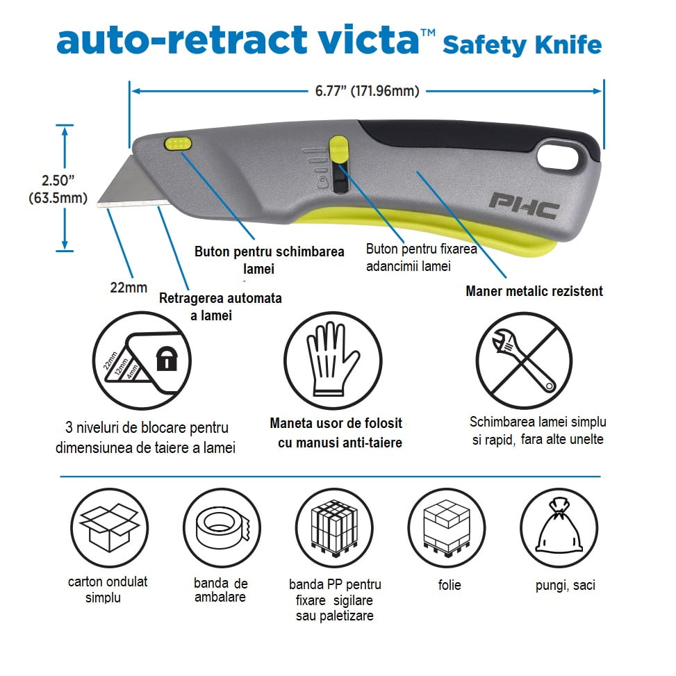 Cutter cu lama din otel-carbon, autoretractabila, VICTA auto-retract ... Cutter cu lama din otel-carbon, autoretractabila, VICTA auto-retract ...