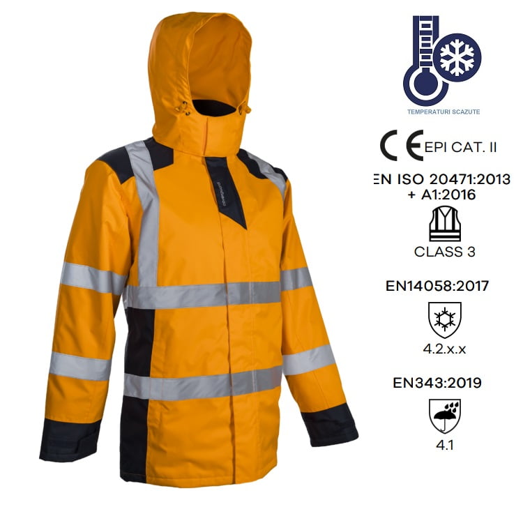 Geaca de iarna, impermeabila, HI-Viz, SOKOBIE, portocaliu-albastru, cu ...