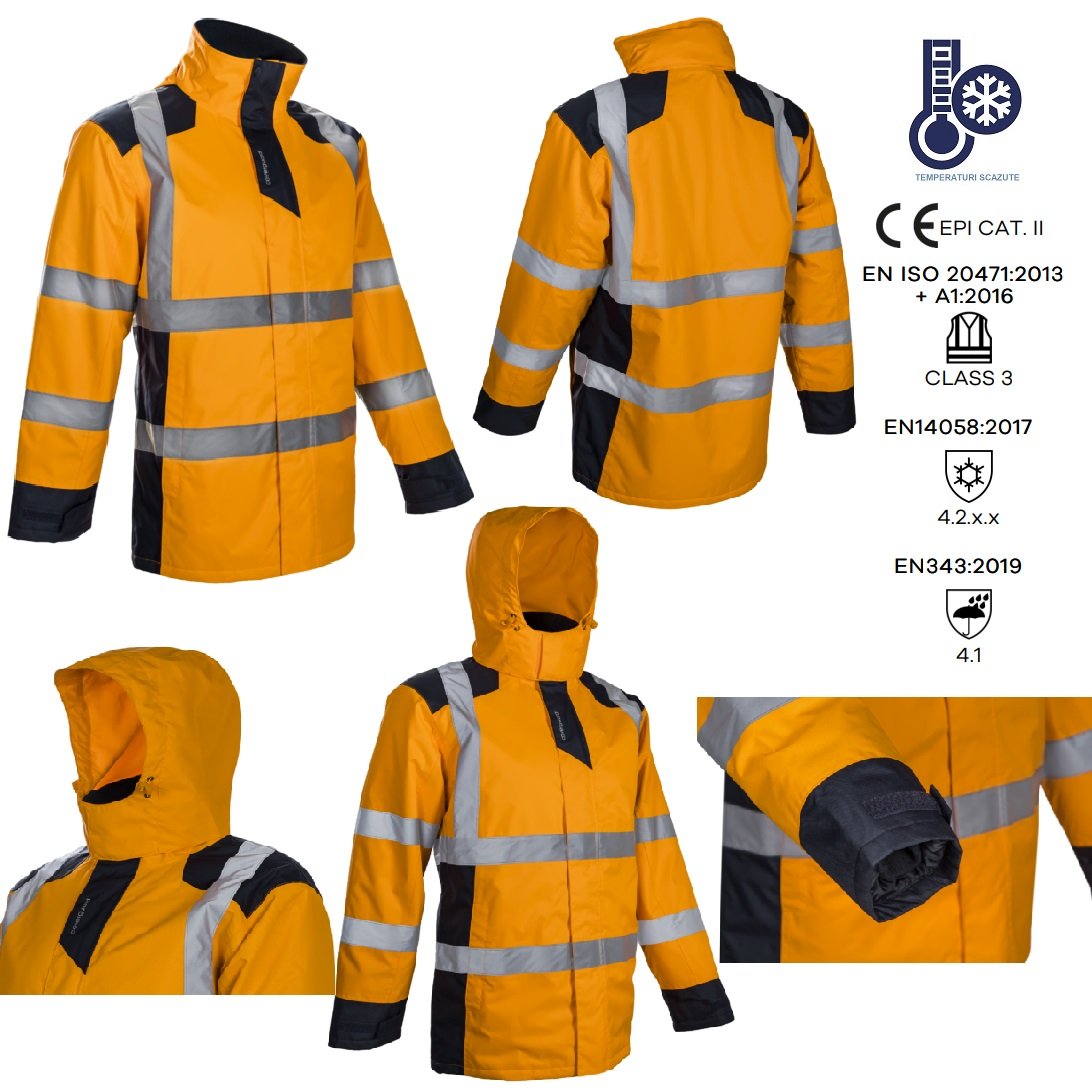 Geaca de iarna, impermeabila, HI-Viz, SOKOBIE, portocaliu-albastru, cu ...