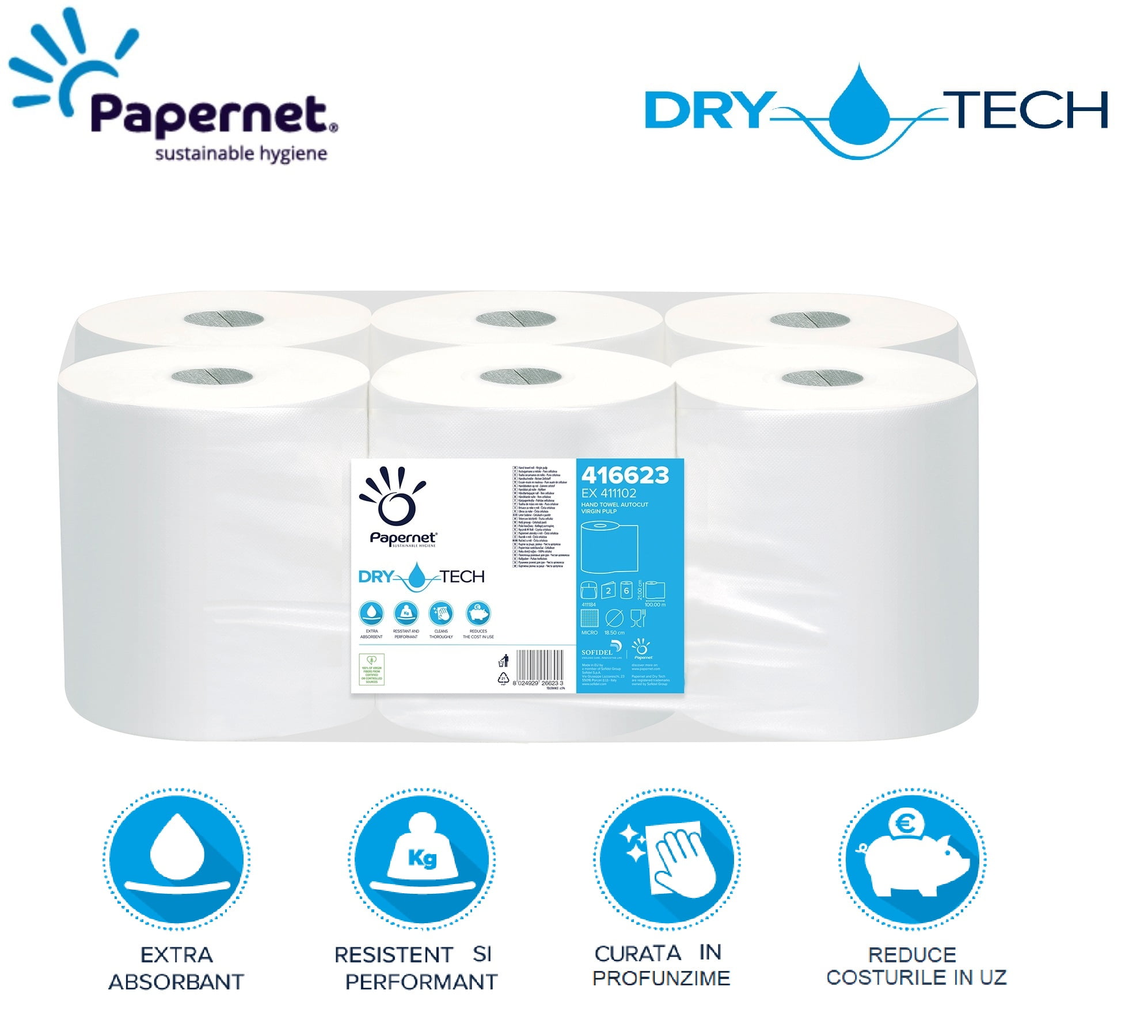 Rola prosop hartie Autocut, Papernet 416623, Dry Tech, alba, 2 straturi ...