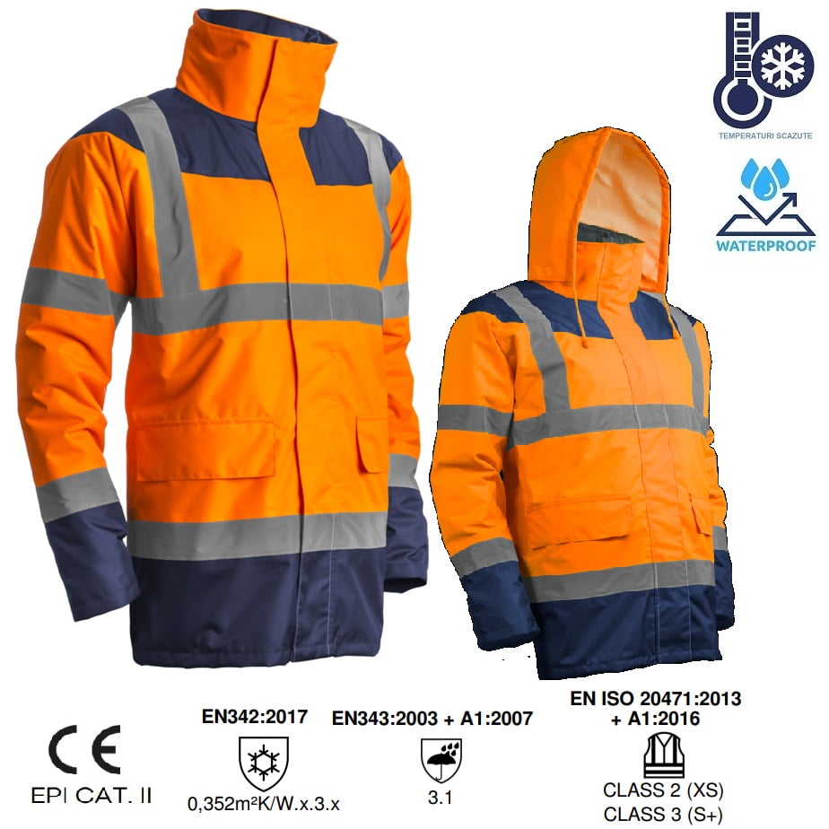 Geaca de iarna Hi-Viz, reflectorizanta KETA, portocaliu-albastru inchis ...