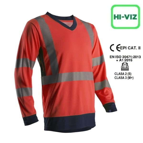 Tricou cu maneca lunga Hi-Viz, protectie UV, SUNO, rosu Hv-albastru ...