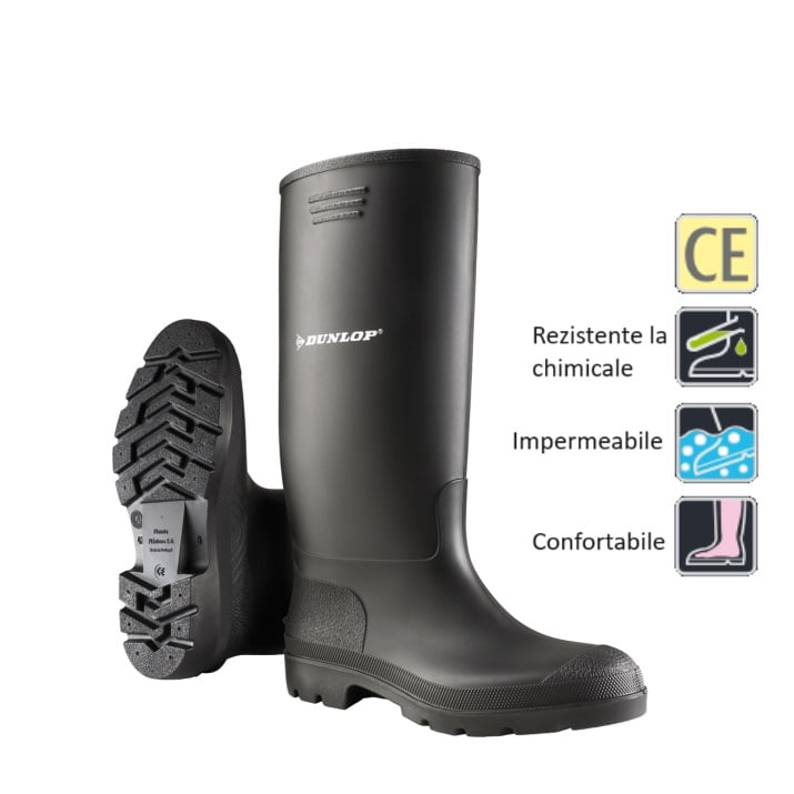Cizme din PVC, DUNLOP PRICEMASTOR 380PP, negre, fara bombeu ...