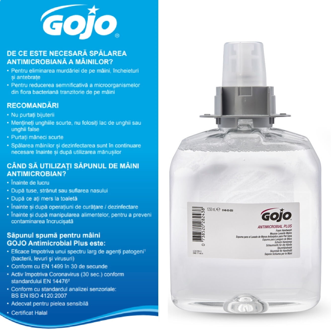 Sapun spuma Gojo Mild Antimicrobial Foam Handwash TFX 5378, 1200 ml
